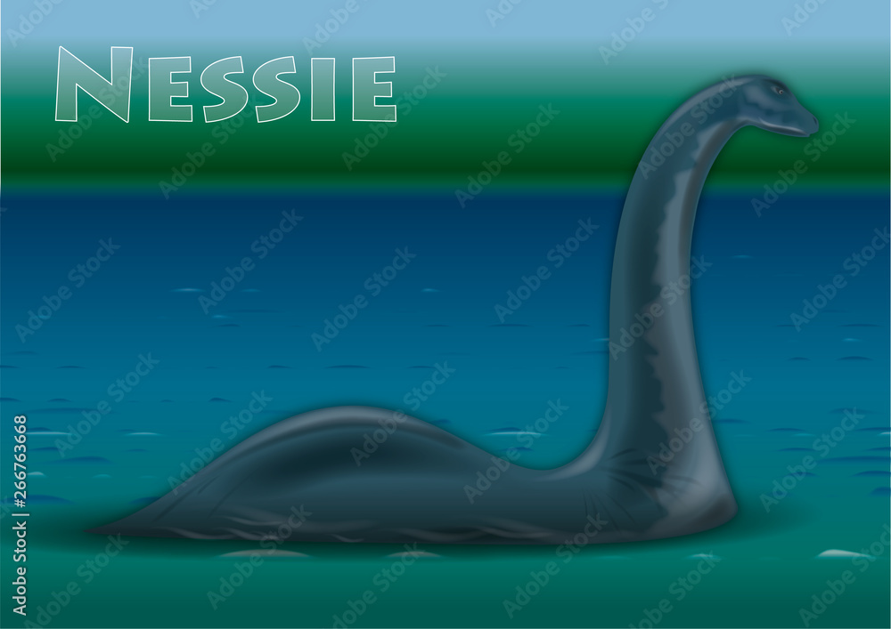 Nessie, monster of Lock Ness lake, vector illustration, Scotland Stock ...