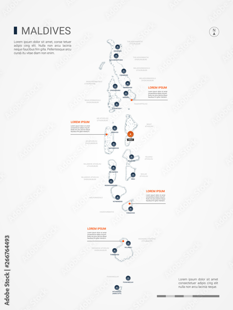Maldives map with borders, cities, capital and administrative divisions ...