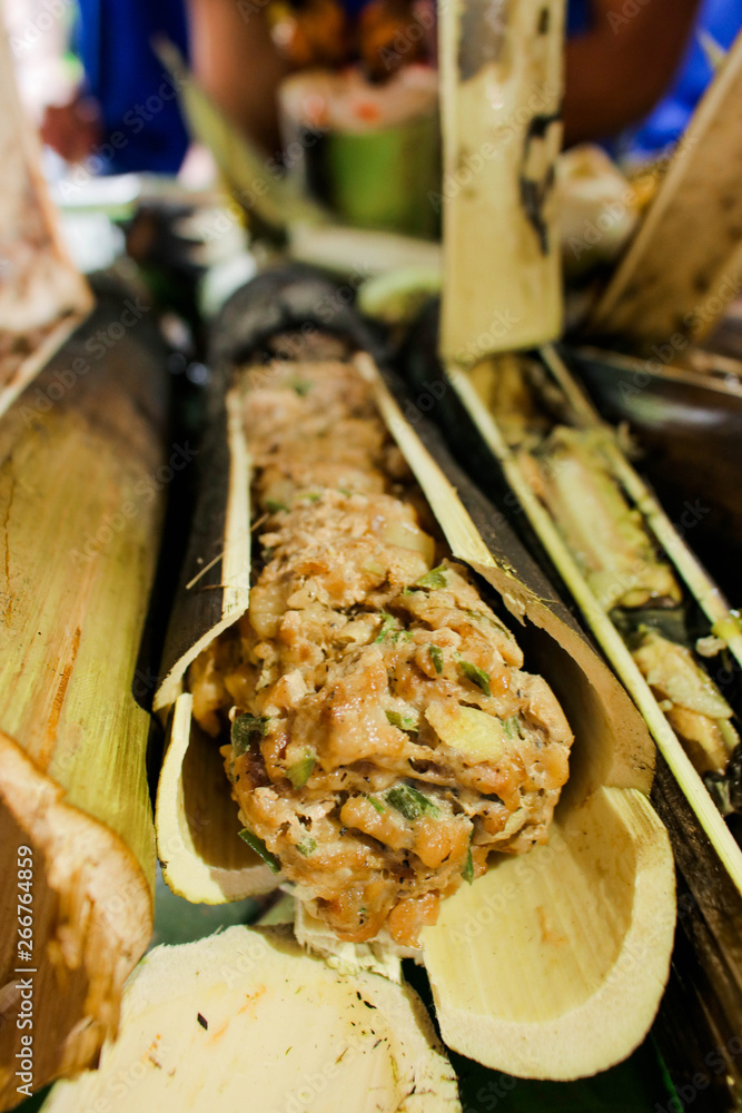 Food cooked on a bamboo, Food of the Mansaka warrior, tribe in Mindanao ...