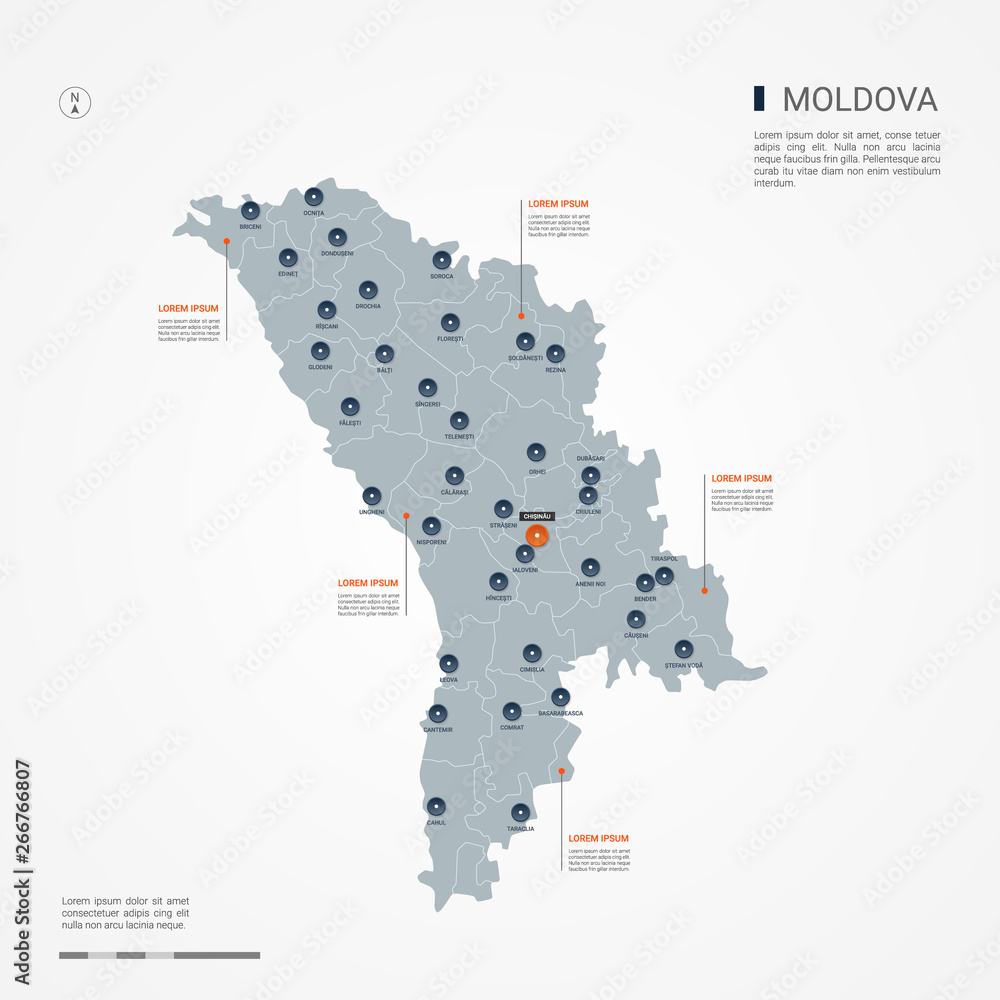 Moldova map with borders, cities, capital and administrative divisions ...