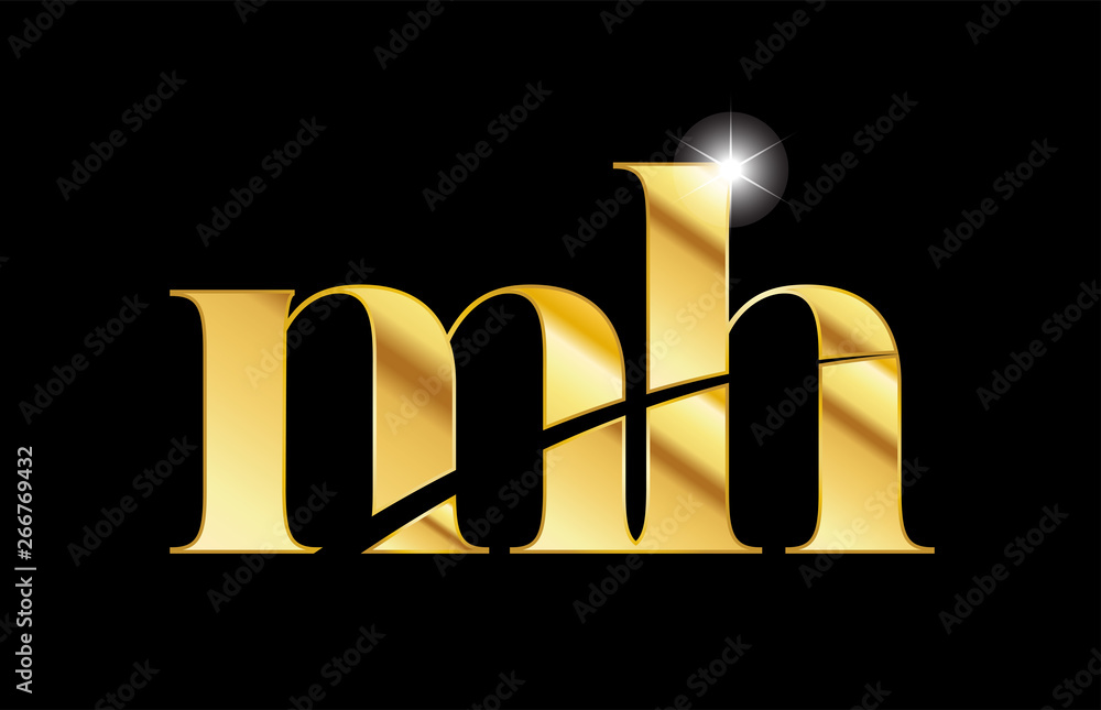 alphabet letter mh m h gold golden metal metallic logo icon design ...