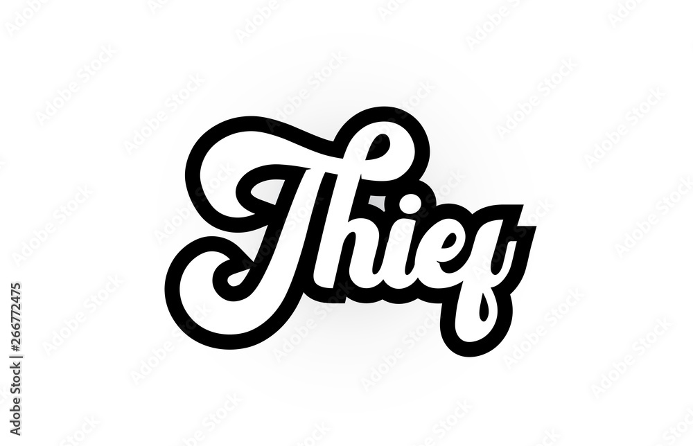 black and white Thief hand written word text for typography logo icon ...