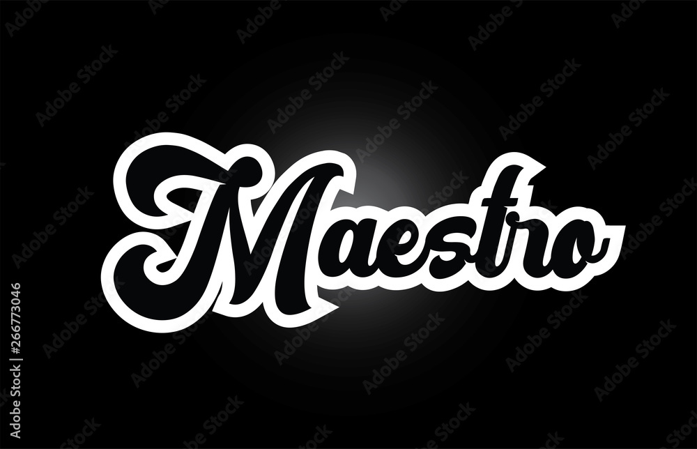 black and white Maestro hand written word text for typography logo icon ...