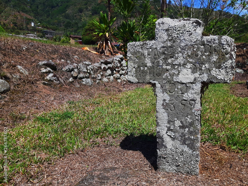 Old cross of a colonial tomb at Orosí Church, Costa Rica. Stock Photo ...