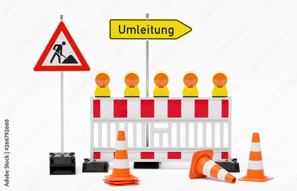 Einzelne Absturzsicherung mit 5 Bakenleuchten gelb-orange, Fußplatten ...