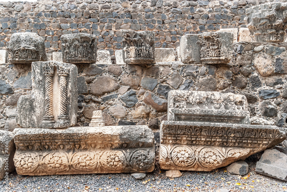 details of the decor of the ancient synagogue ruins in the city of ...