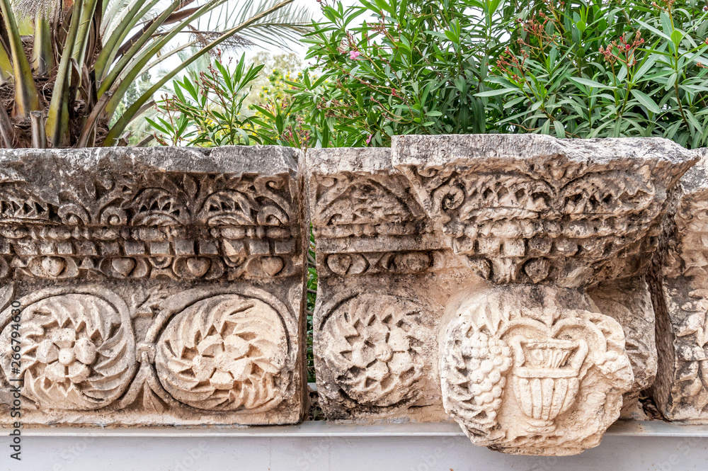 details of the decor of the ancient synagogue ruins in the city of ...