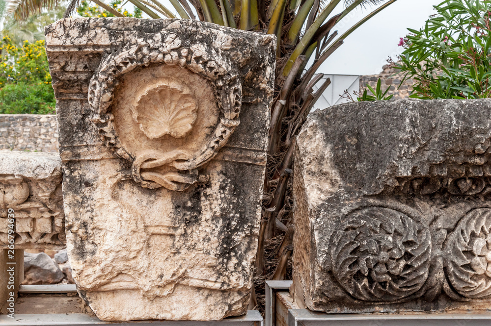 details of the decor of the ancient synagogue ruins in the city of ...