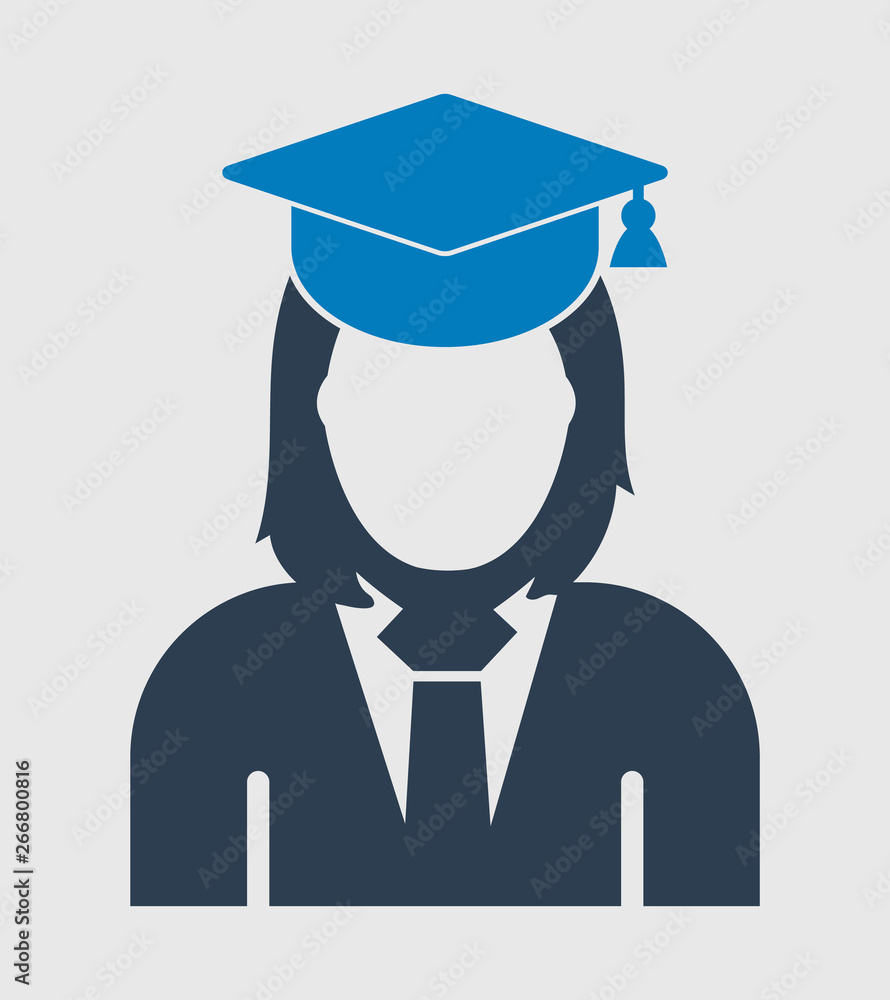 Female graduate student icon with gown and cap. Flat style vector EPS ...