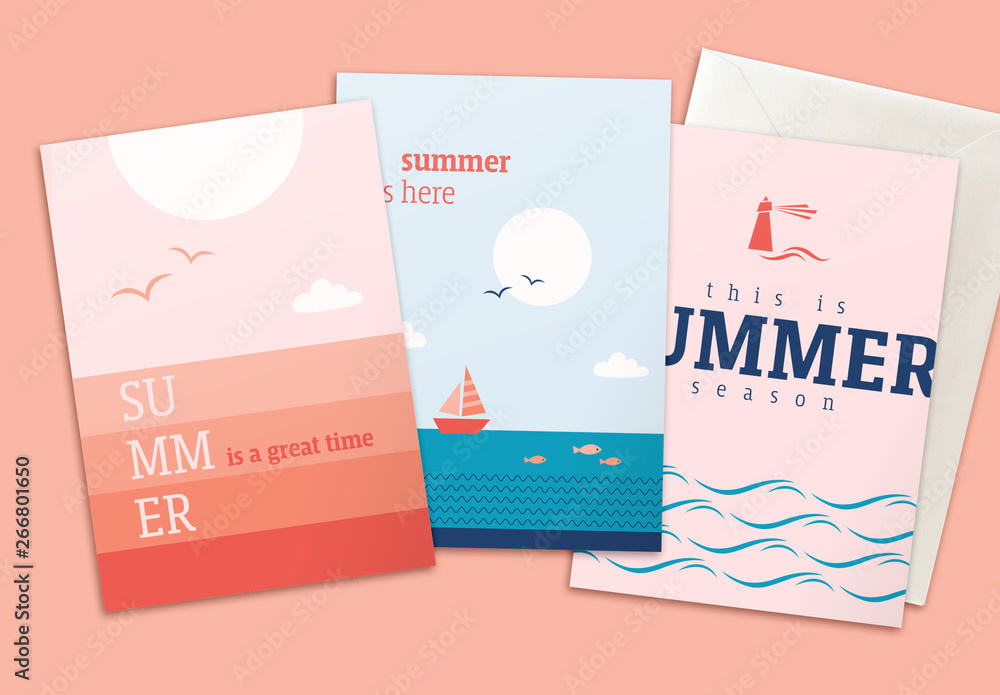 Summer Greeting Card Layouts with Maritime Theme Stock Template | Adobe ...