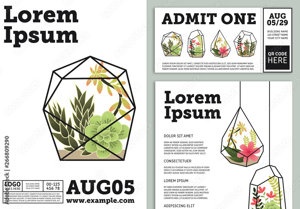 Minimalist Event Promotion Layout Pack with Illustrative Plants Stock ...