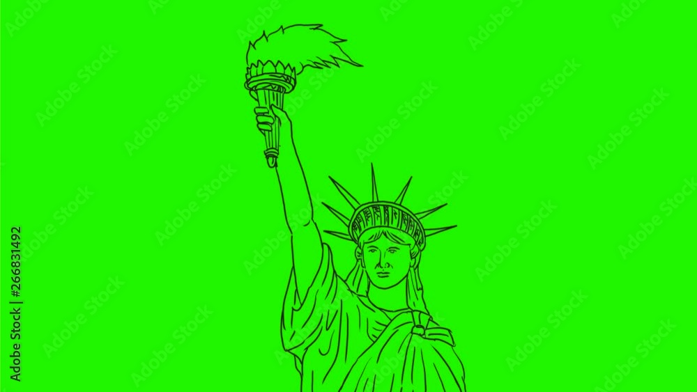 2d Animation motion graphics drawing of Statue of Liberty carrying a ...