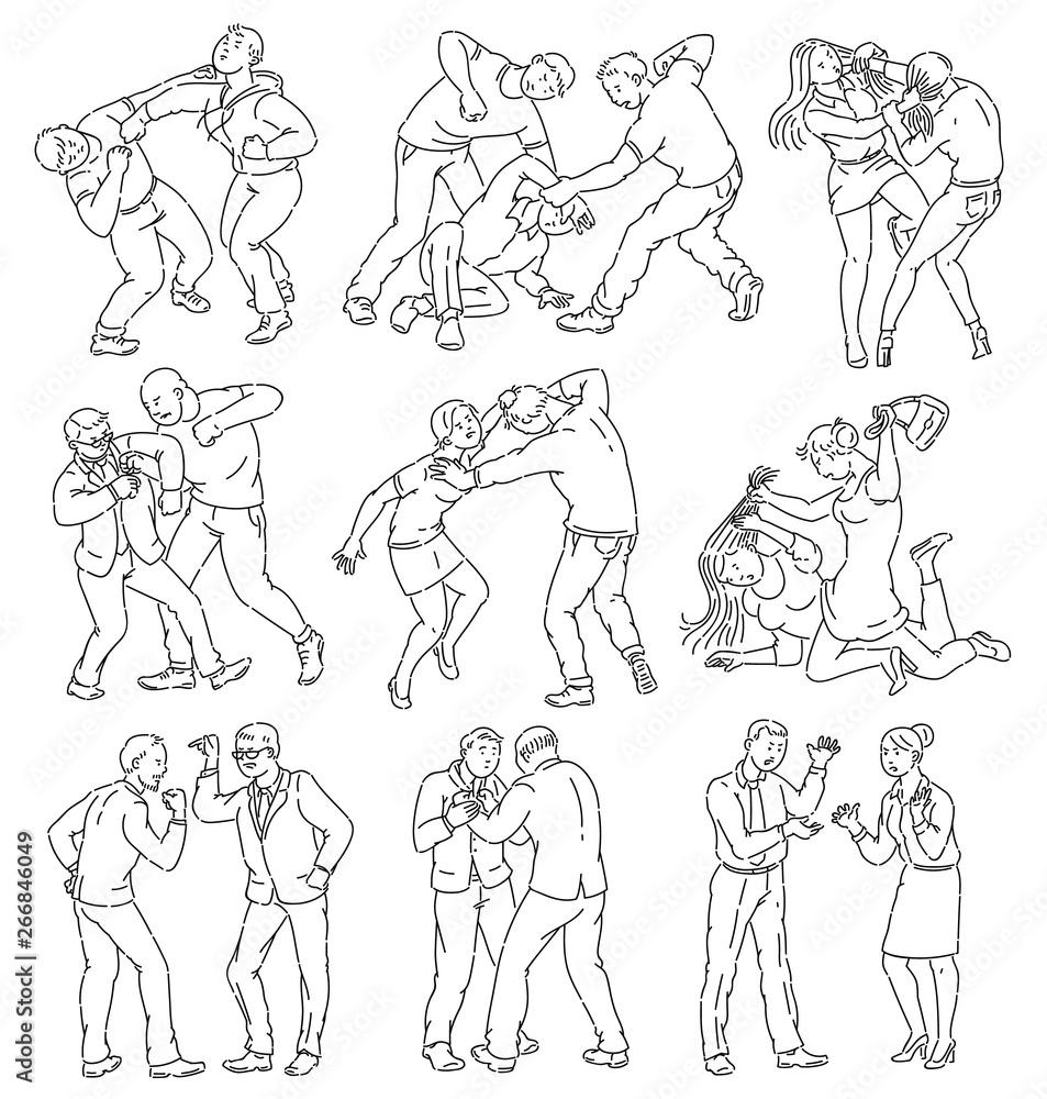 Coloring book page of people fighting Stock Vector | Adobe Stock