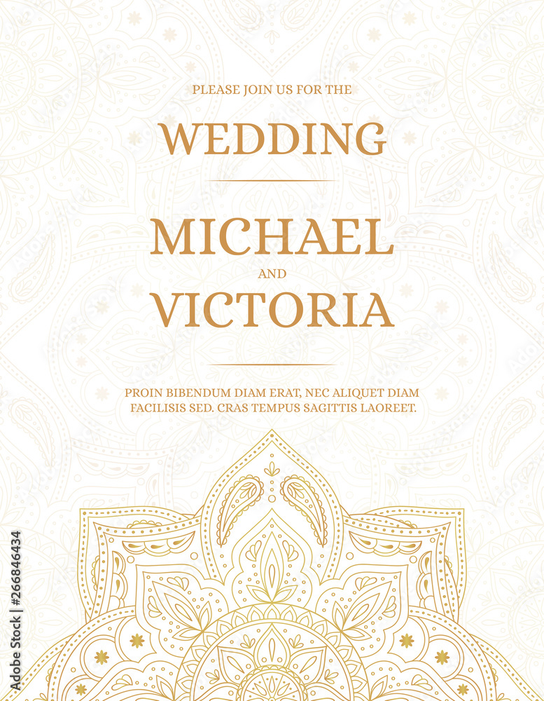 Traditional wedding invite card template vector. Vintage floral pattern ...