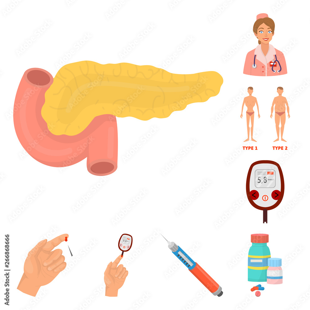 Isolated object of mellitus and diabetes logo. Set of mellitus and diet ...