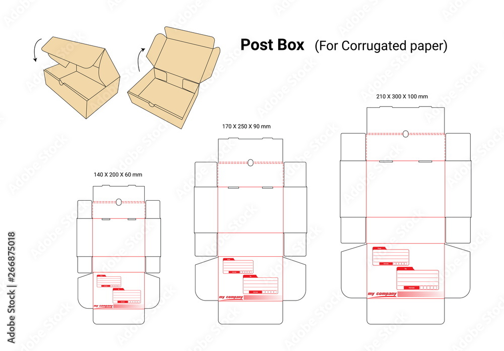 corrugated post box die cut & mock up box Stock Illustration | Adobe Stock