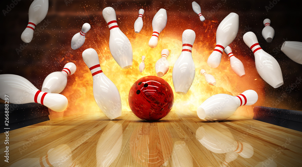 Bowling strike hit with fire explosion Stock Illustration | Adobe Stock