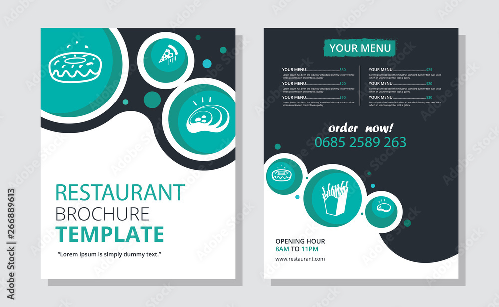 Restaurant brochure template vector design with graphics. Illustration ...