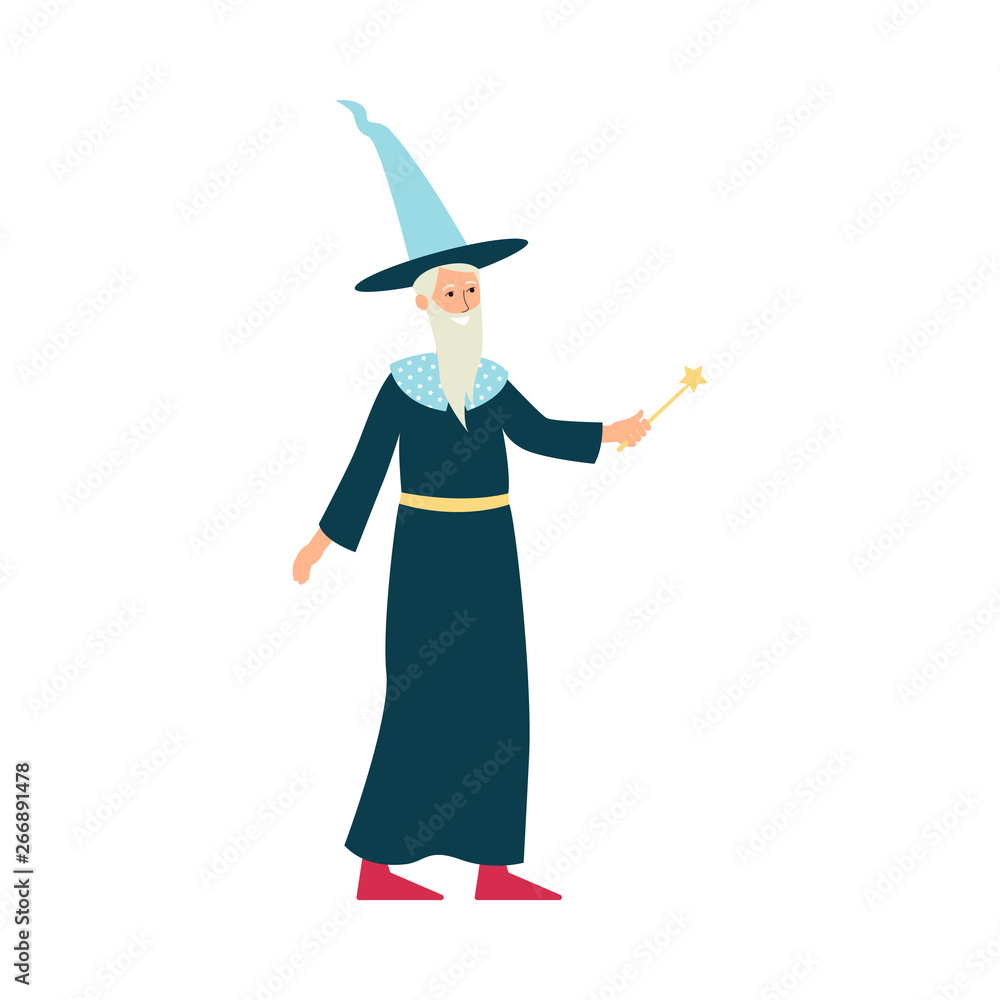 Cartoon wizard with costume and magic wand Stock Vector | Adobe Stock
