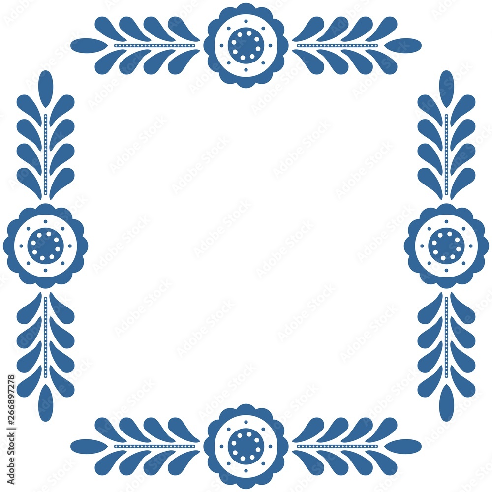 Polish folk frame isolated on white background with traditional blue ...