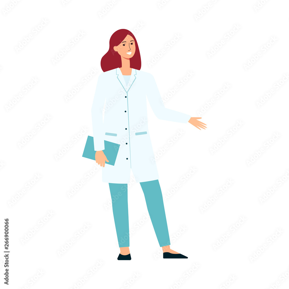 Poster Medical female doctor standing and gesticulating cartoon style ...