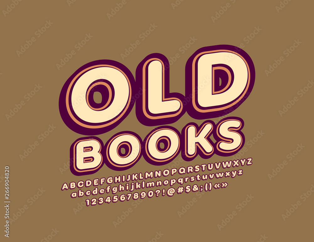 Vector vintage sign Old Books with isometric Font. 3D retro Alphabet ...