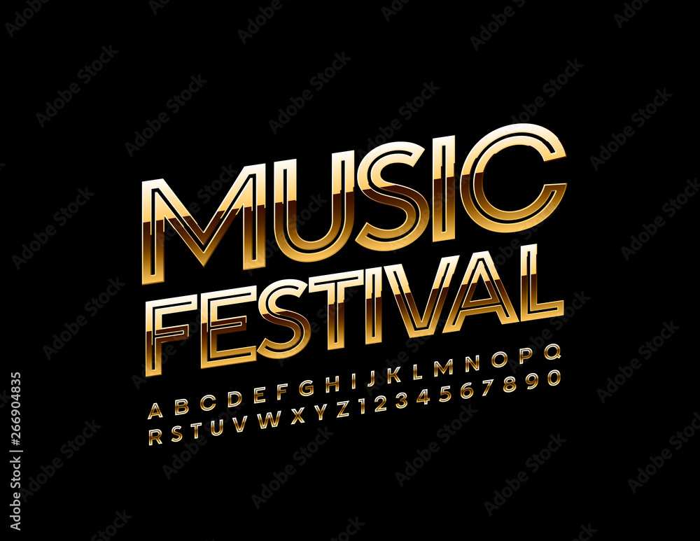 Vector shiny poster Music Festival. Creative Golden Font. Uppercase ...