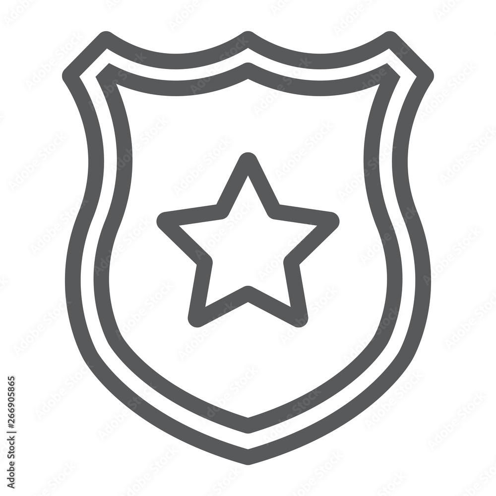 Police badge line icon, officer and law, shield with star sign, vector ...