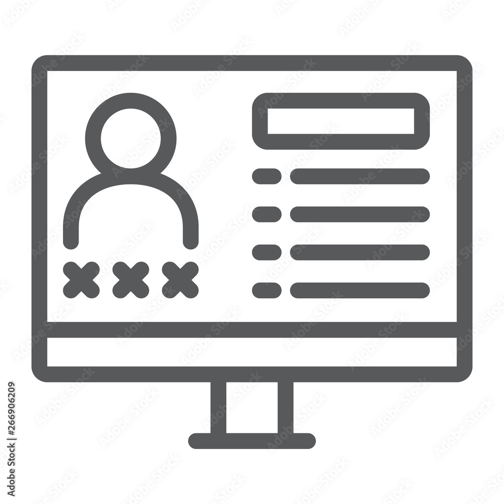 Criminal database line icon, data and crime, monitor sign, vector ...