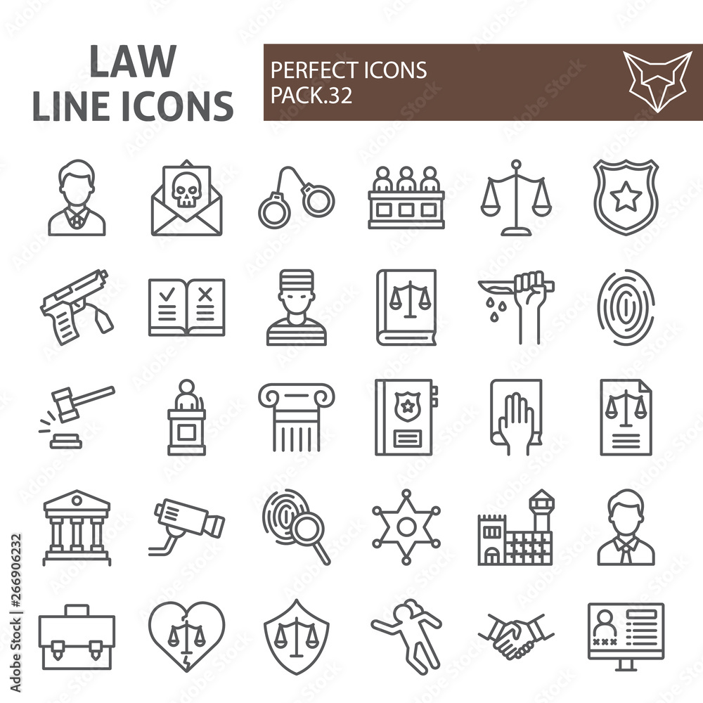 Law line icon set, justice symbols collection, vector sketches, logo ...