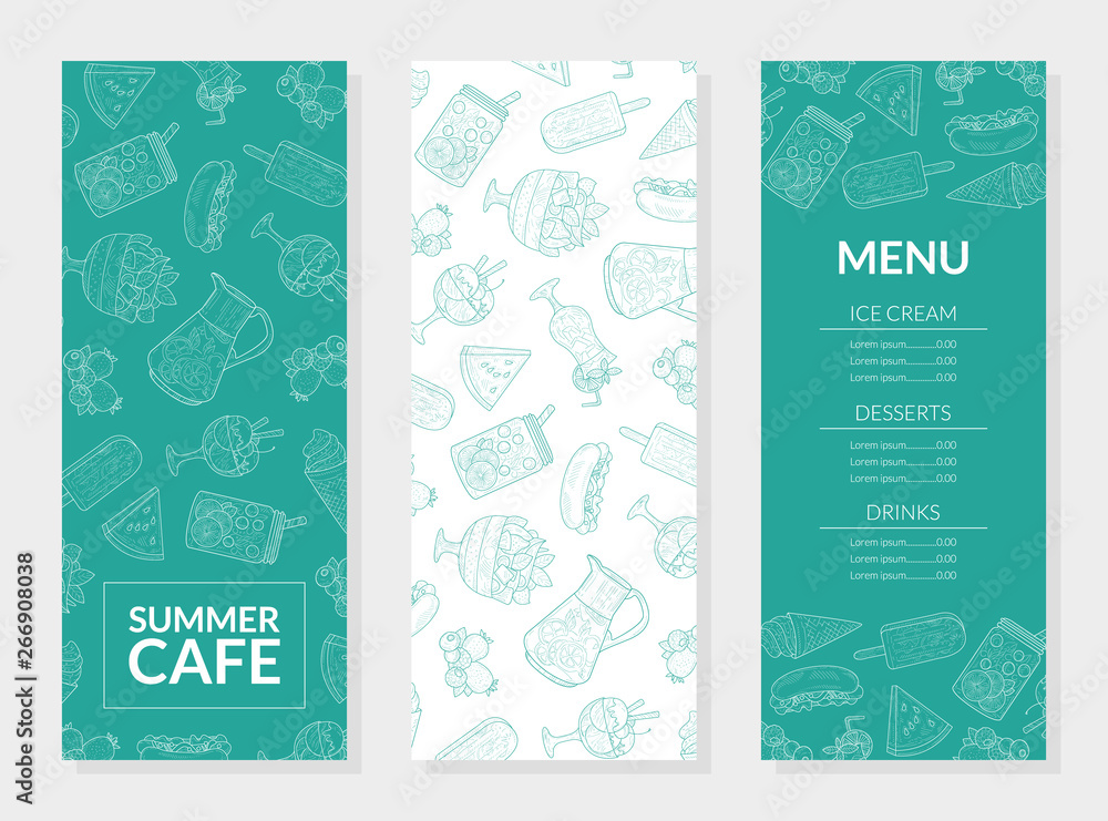 Summer Food Menu Template, Main Dishes, Ice Cream, Desserts, Drinks ...