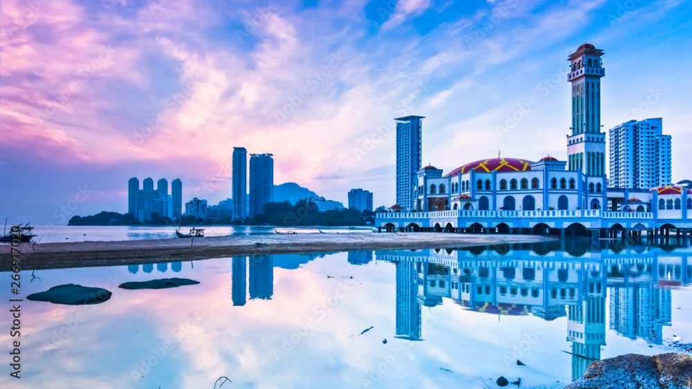 4K Time Lapse view in Tanjung Bungah floating mosque of George Town ...