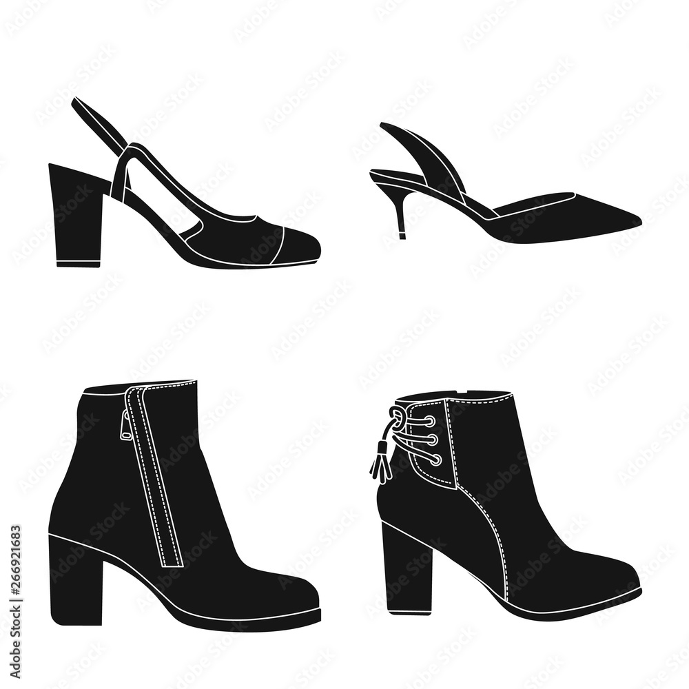 Vector Illustration Of Footwear And Woman Sign Collection Of Footwear