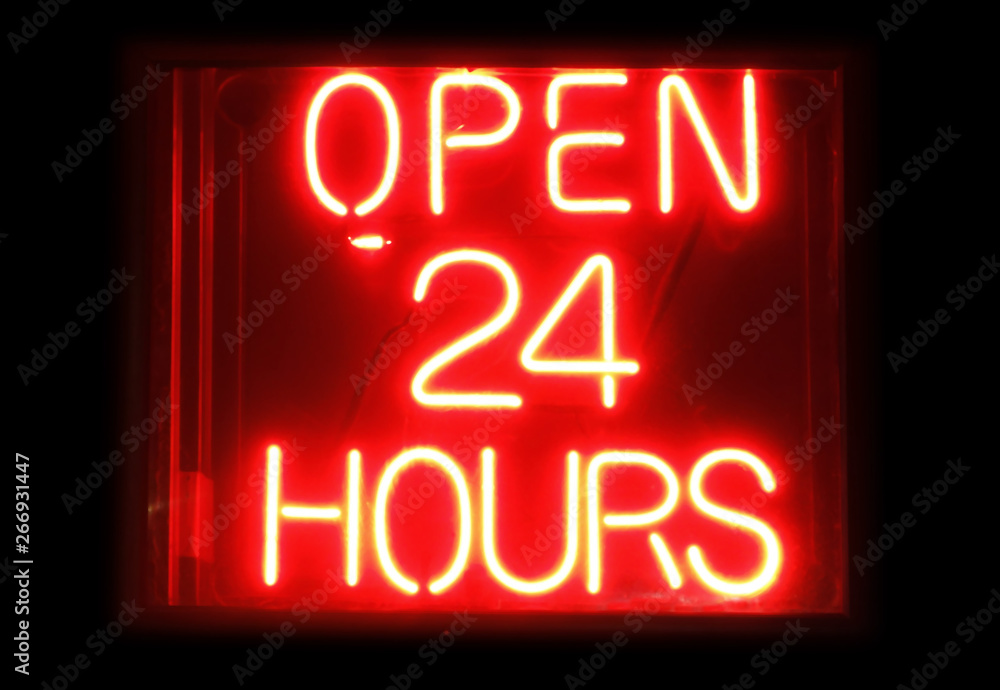 Open 24 Hours neon sign Stock Photo | Adobe Stock