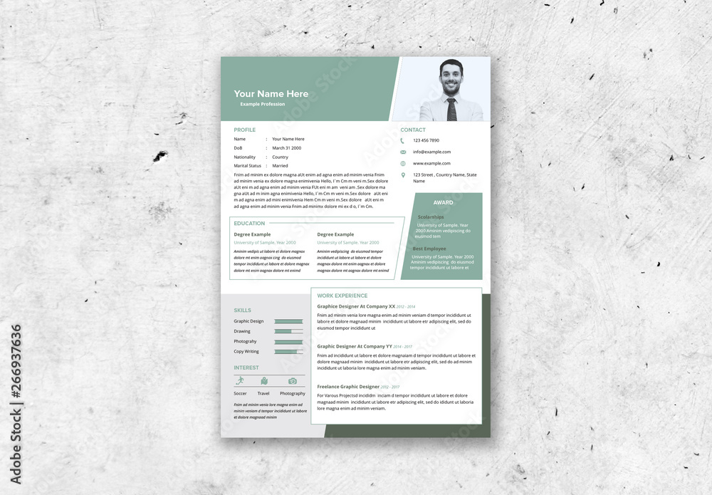 Resume Layout with Green Accents Stock Template | Adobe Stock