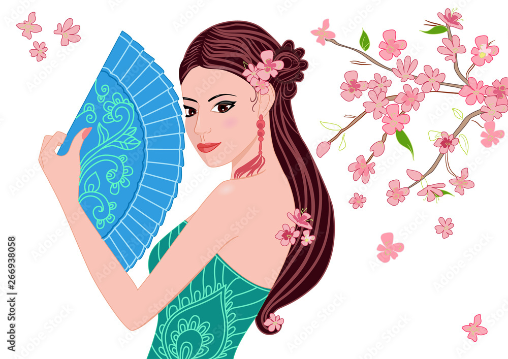 Beautiful chinese girl with a fan for your design Stock Vector | Adobe ...