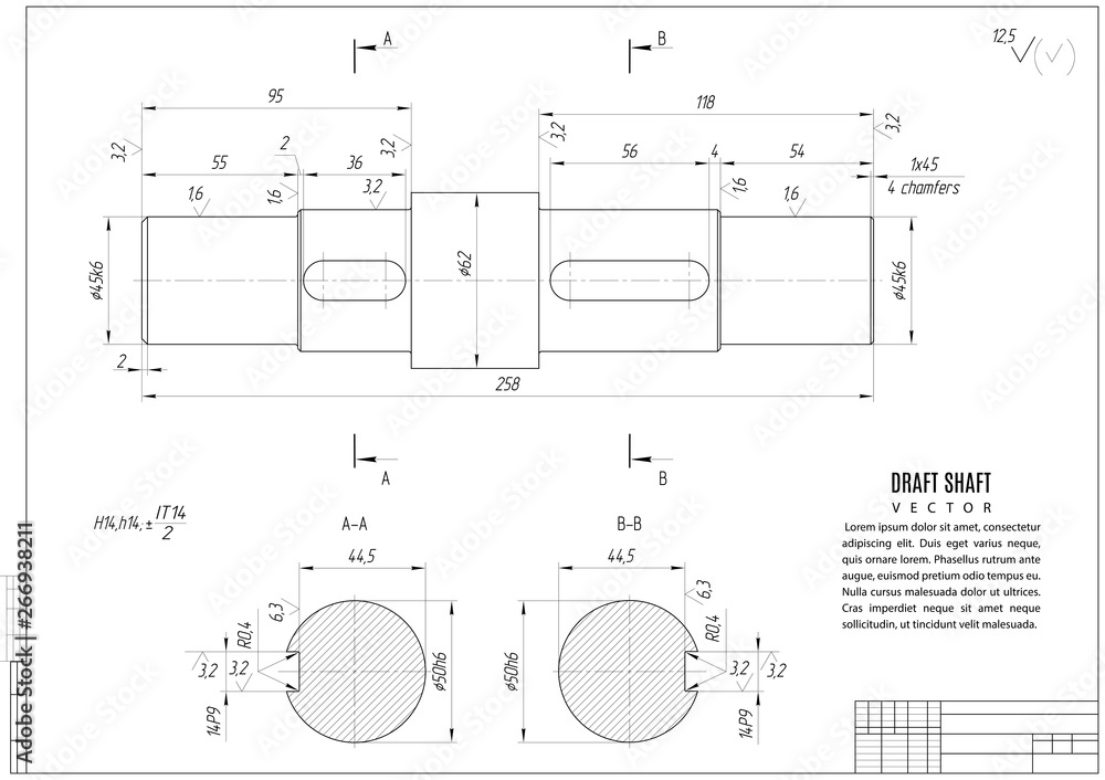 technical drawing, construction draft with horizontal frame on the ...