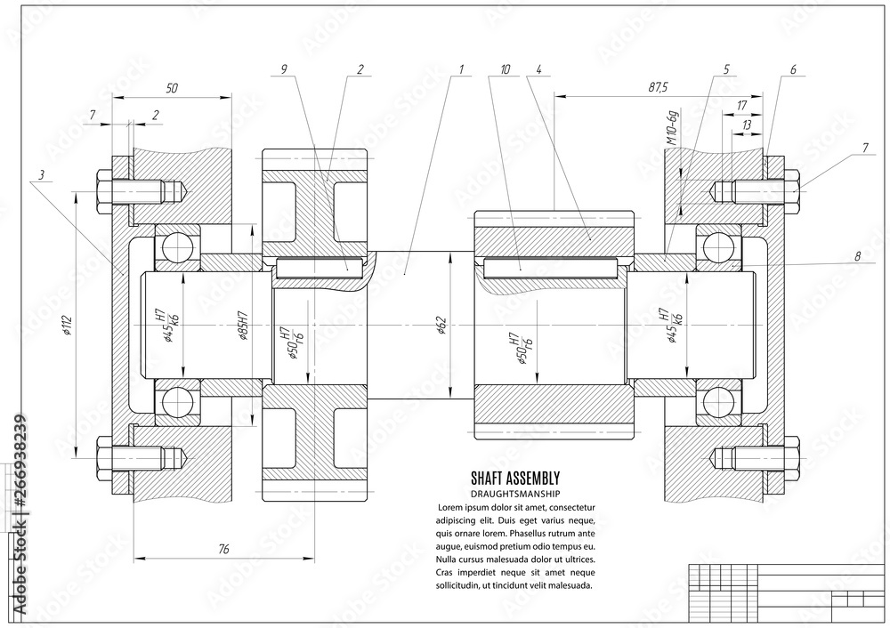 technical drawing, construction draft with horizontal frame on the ...