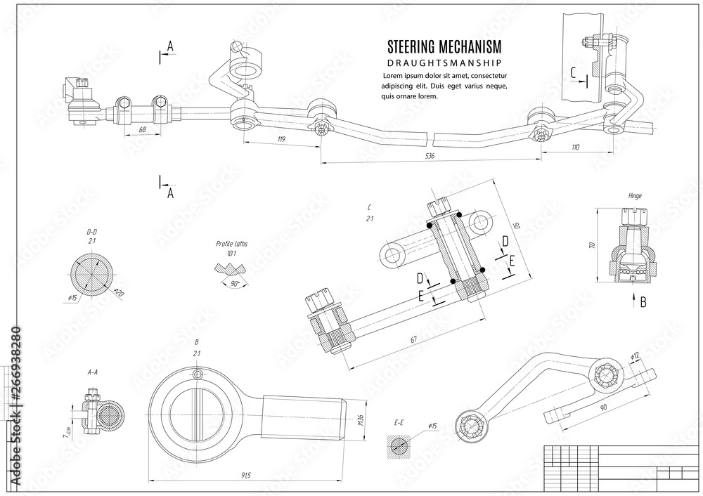 technical drawing, construction draft with horizontal frame on the ...