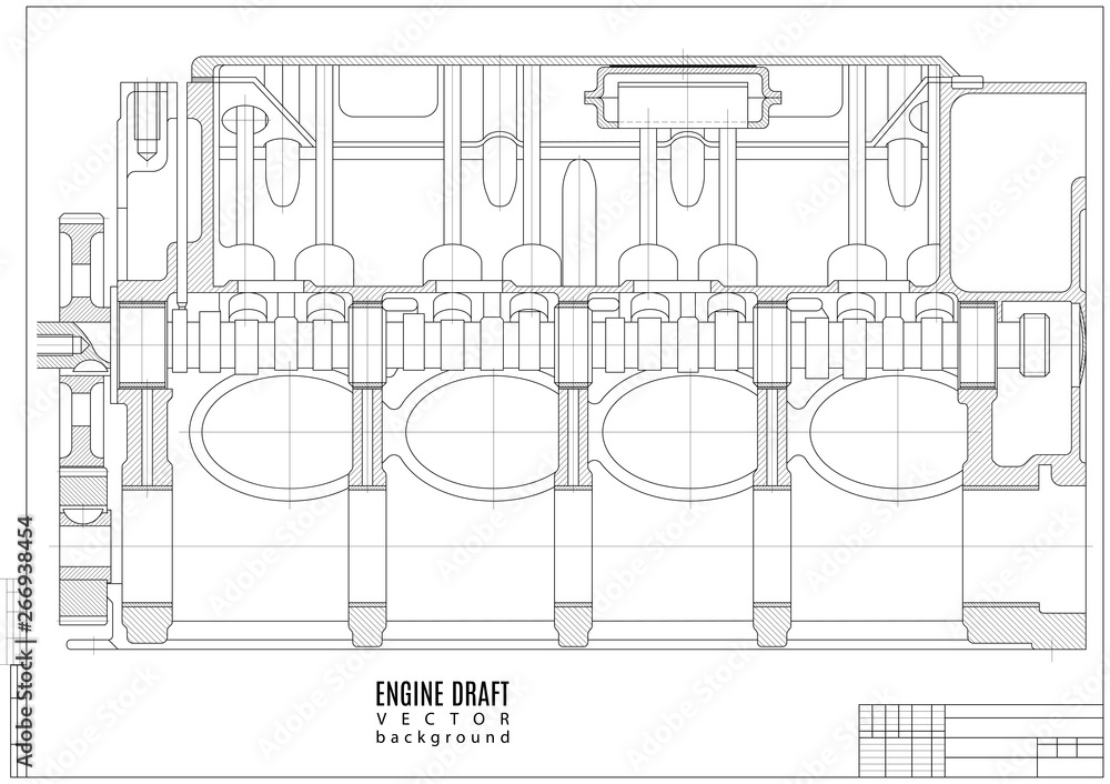 technical drawing engine, construction project or plan with horizontal ...