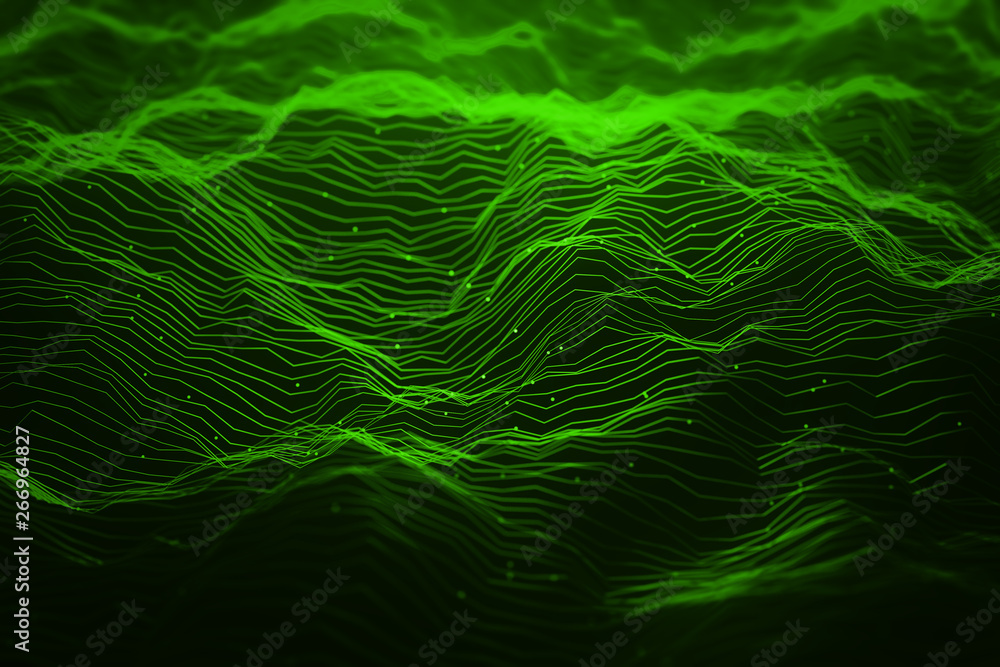 Abstract green neon light waves background Stock Illustration | Adobe Stock