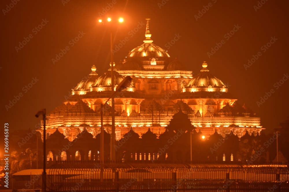 Beautiful night sight of Akshardham from the Street Stock Photo | Adobe ...