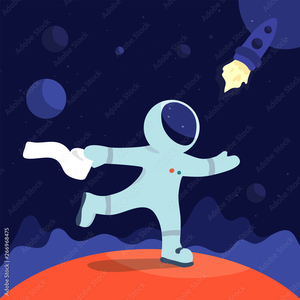 Funny vector illustration with astronaut in the space. Cosmonaut late ...
