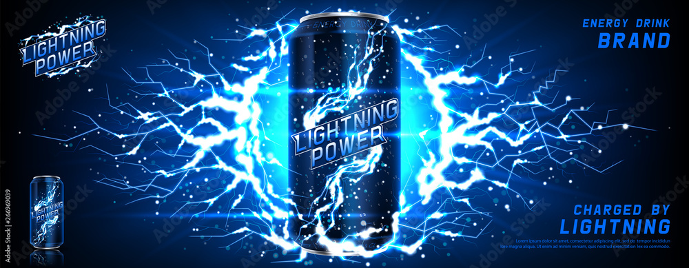 Energy drink ads banner. Vector illustration with energy drink can ...