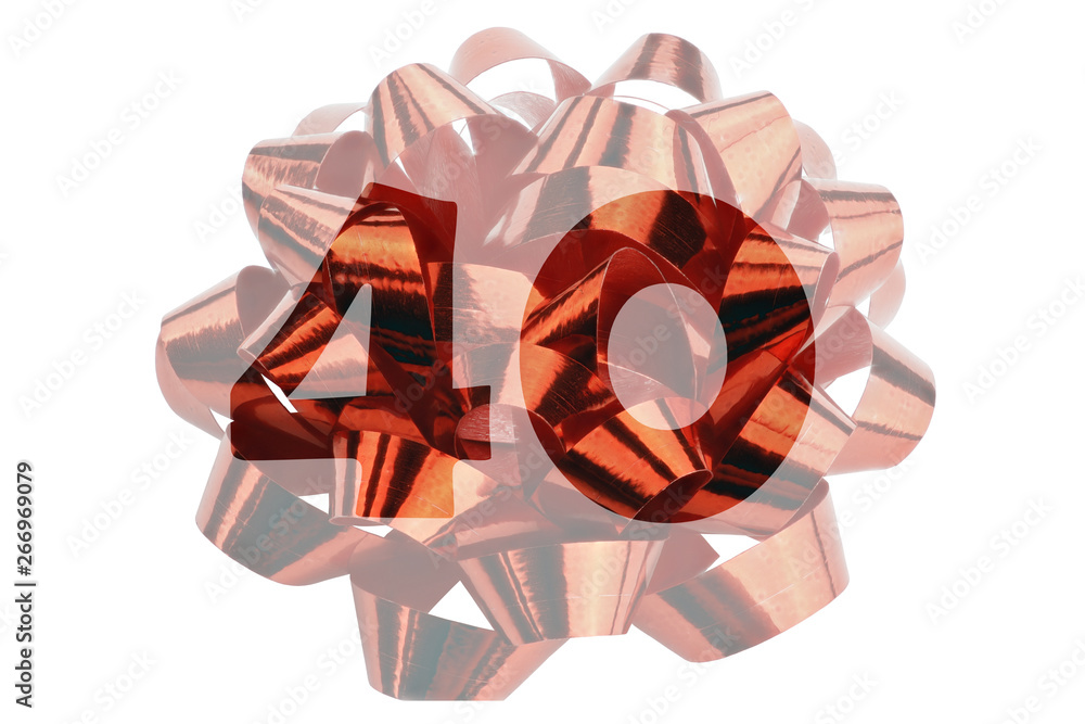 Red gift ribbon with the number 40 - symbolic for the 40th birthday or ...