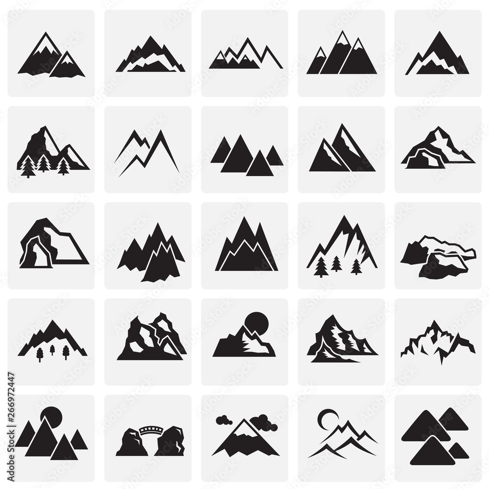 Mountains icons set on sqaures background for graphic and web design ...