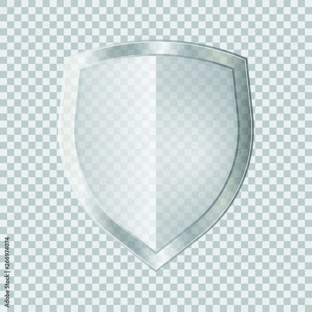 Transparent glass shield vector illustration isolated on white ...