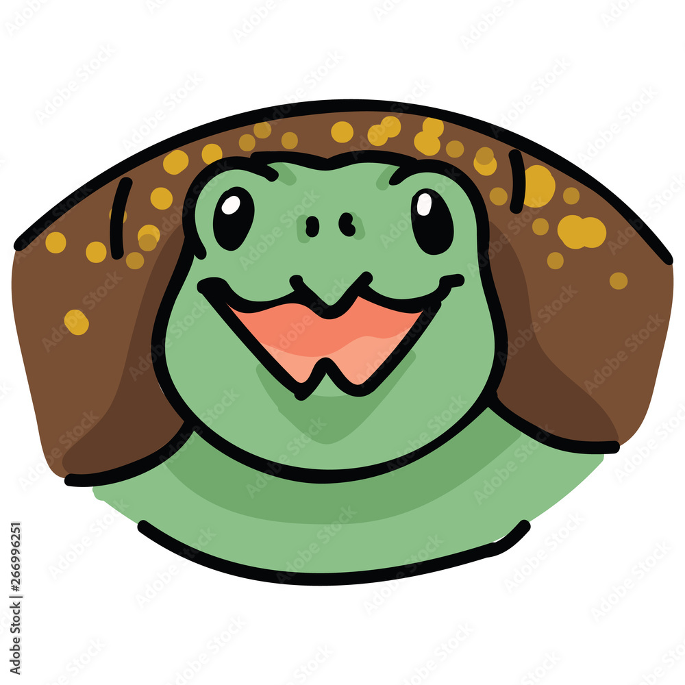 Kawaii sea turtle headshot cartoon vector illustration motif set. Hand ...