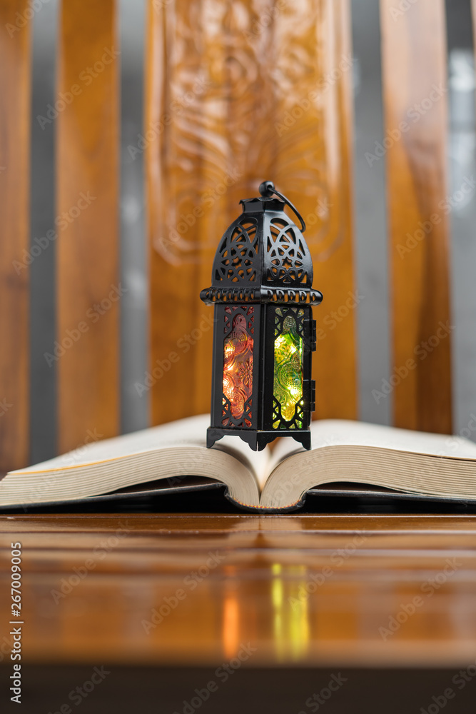 Islamic, ramadan and praying concept. Arabic lantern, dates or kurma ...