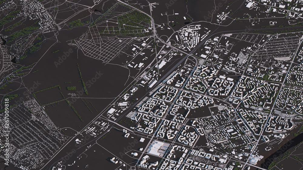 Krasnoyarsk map in 3d isometric landscape roads and buildings Stock ...